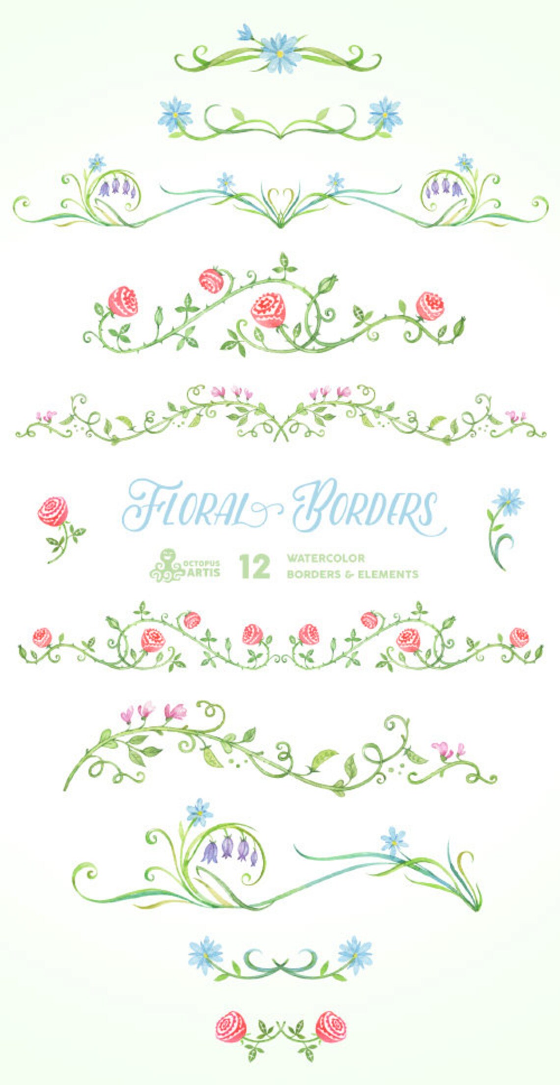 Floral Borders & Elements. 12 Digital Clipart. Hand Painted - Etsy