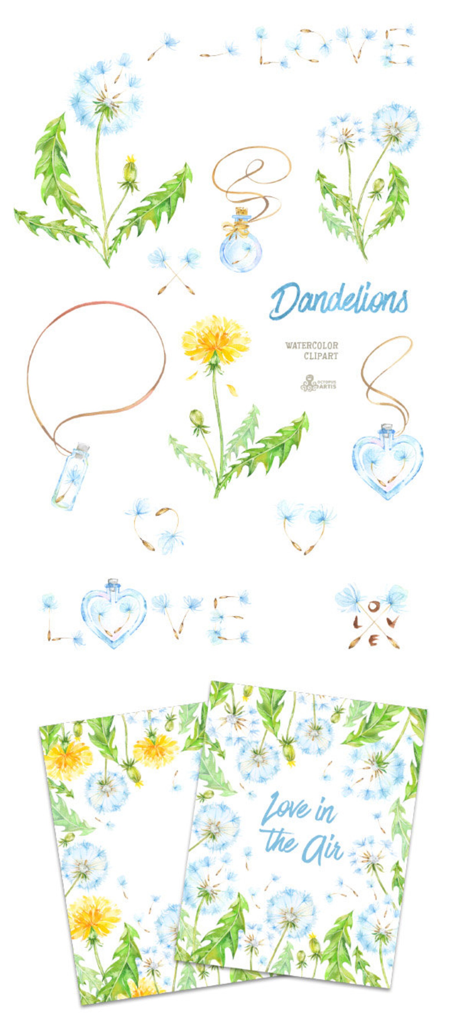 Dandelions. 14 Watercolor Clipart Blowballs Floral Wedding - Etsy
