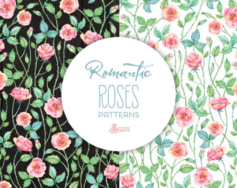 Romantic Roses: Wreath Patterns Floral Elements Watercolor | Etsy