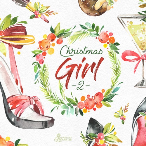 Christmas Girl. Watercolor Holiday Clipart Lady Vintage - Etsy