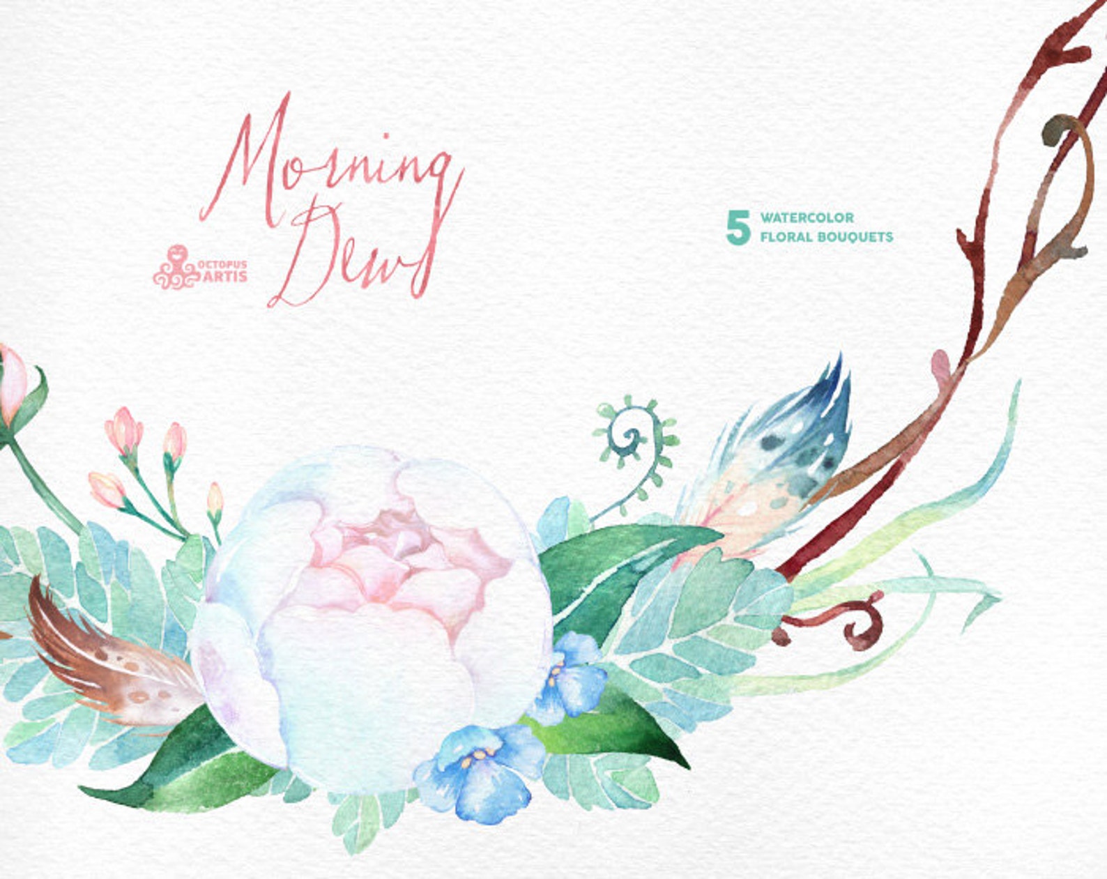 Morning Dew. 5 Watercolor Bouquets Wedding Invitation | Etsy