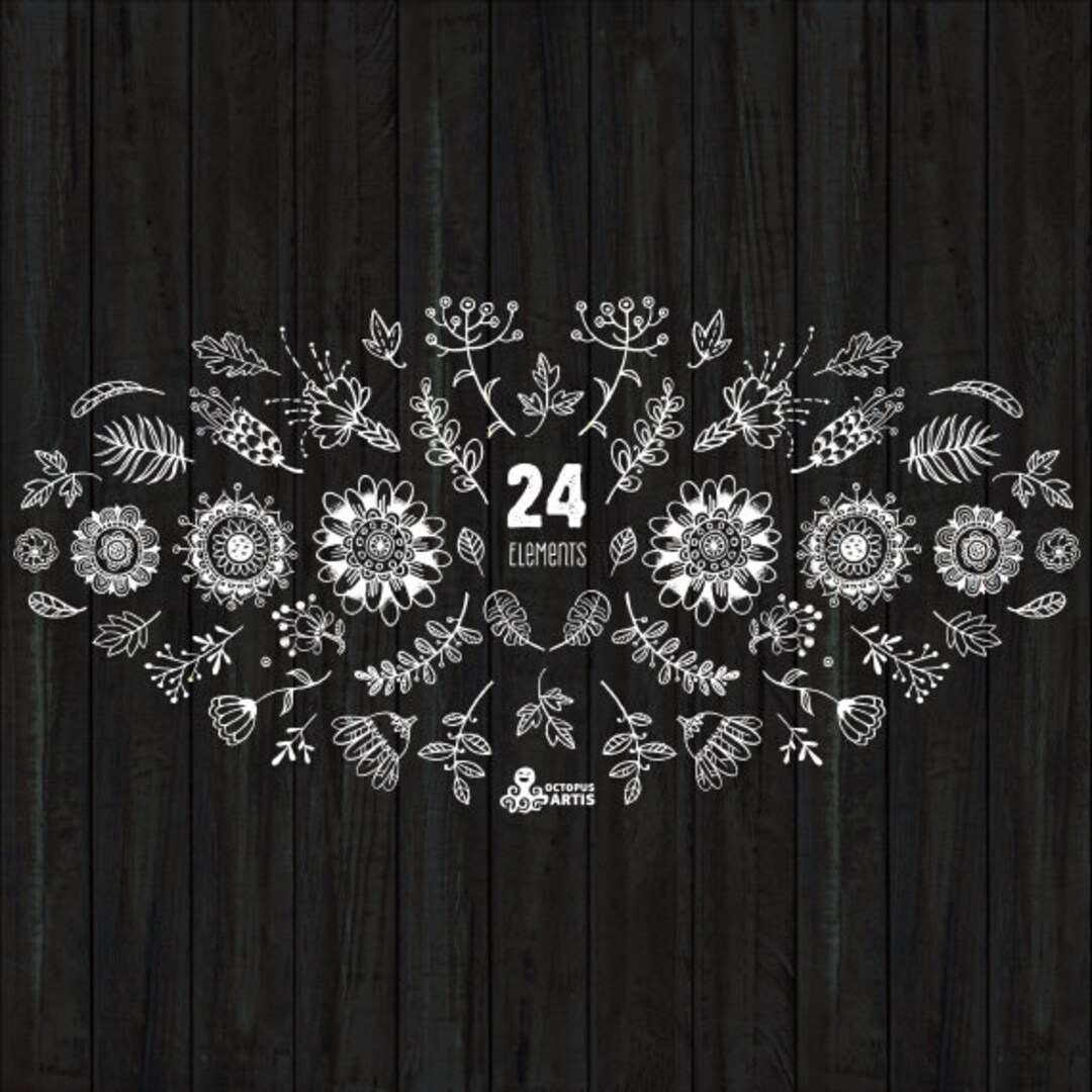 Floral Elements: Pack Contains 24 Different Floral Elements and Text ...