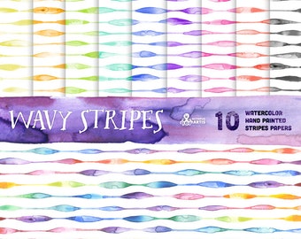 Watercolor Digital Paper Hand Painted Background Stripes - Etsy