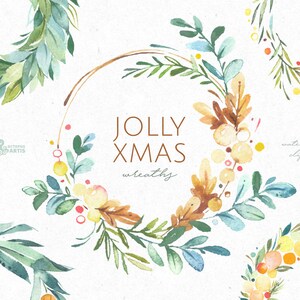 Jolly Xmas Wreaths. Watercolor Holiday Floral Clipart, Christmas, Decor ...