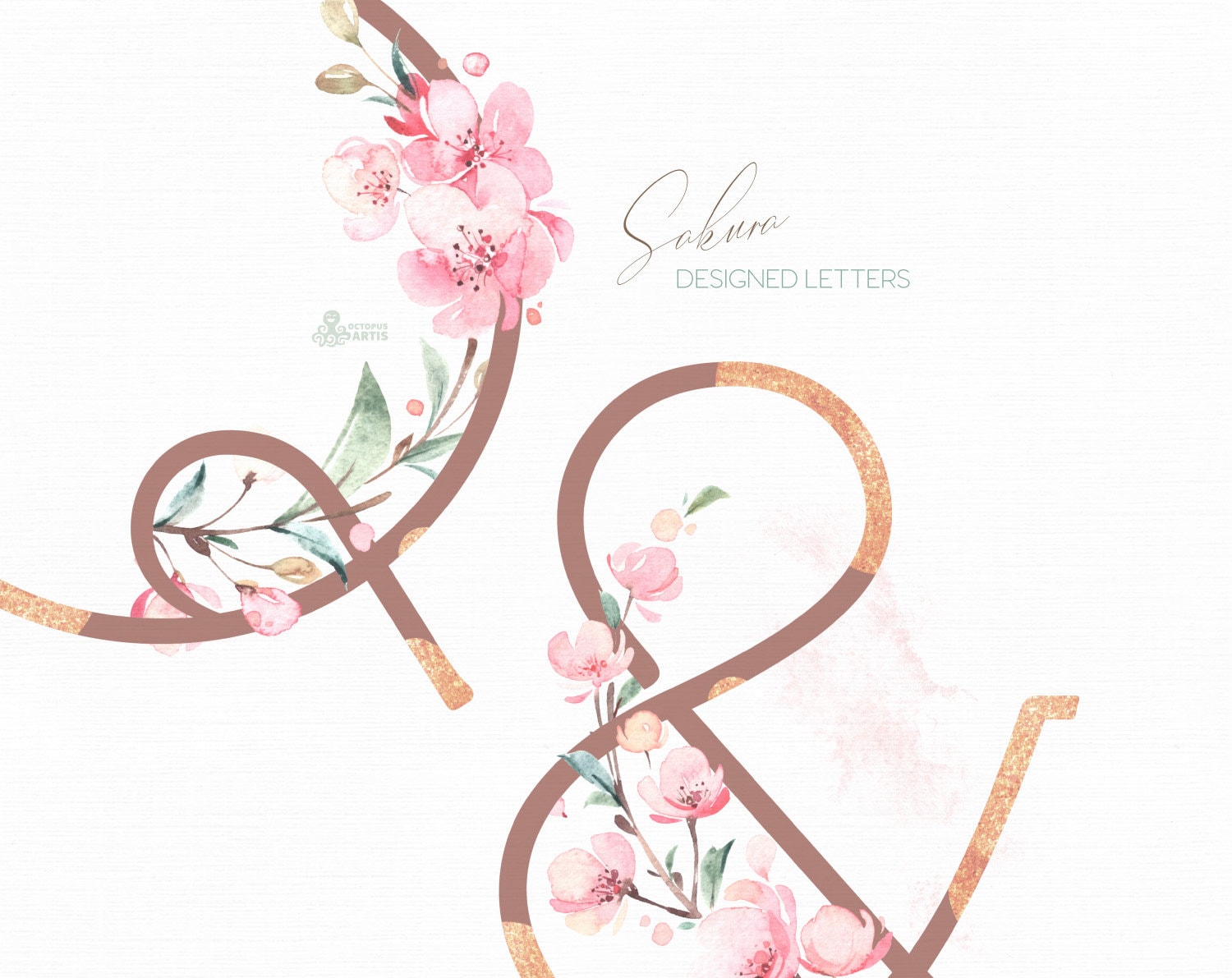 Sakura Letters. Watercolor floral alphabet clipart monogram | Etsy