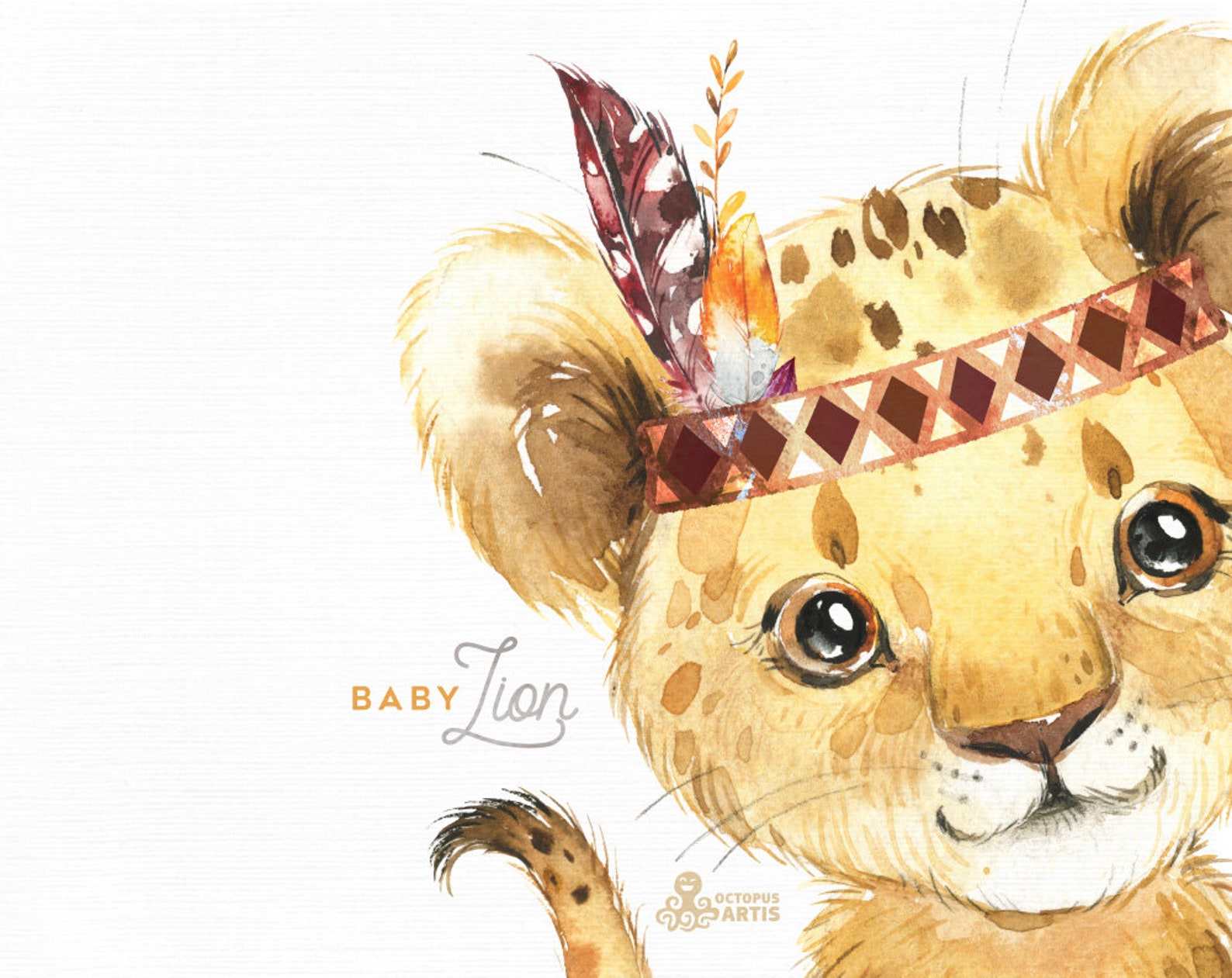 Baby Lion. Watercolor Little Animal Clipart Babies Flowers - Etsy