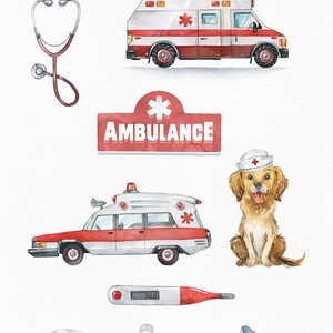 Ambulance. Watercolor Clipart, Emergency, EMT, Paramedic, Driver, Dog ...