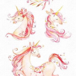 Unicorns. Magical Watercolor Clipart. Fairytale, Fantasy, Gold, Horse ...