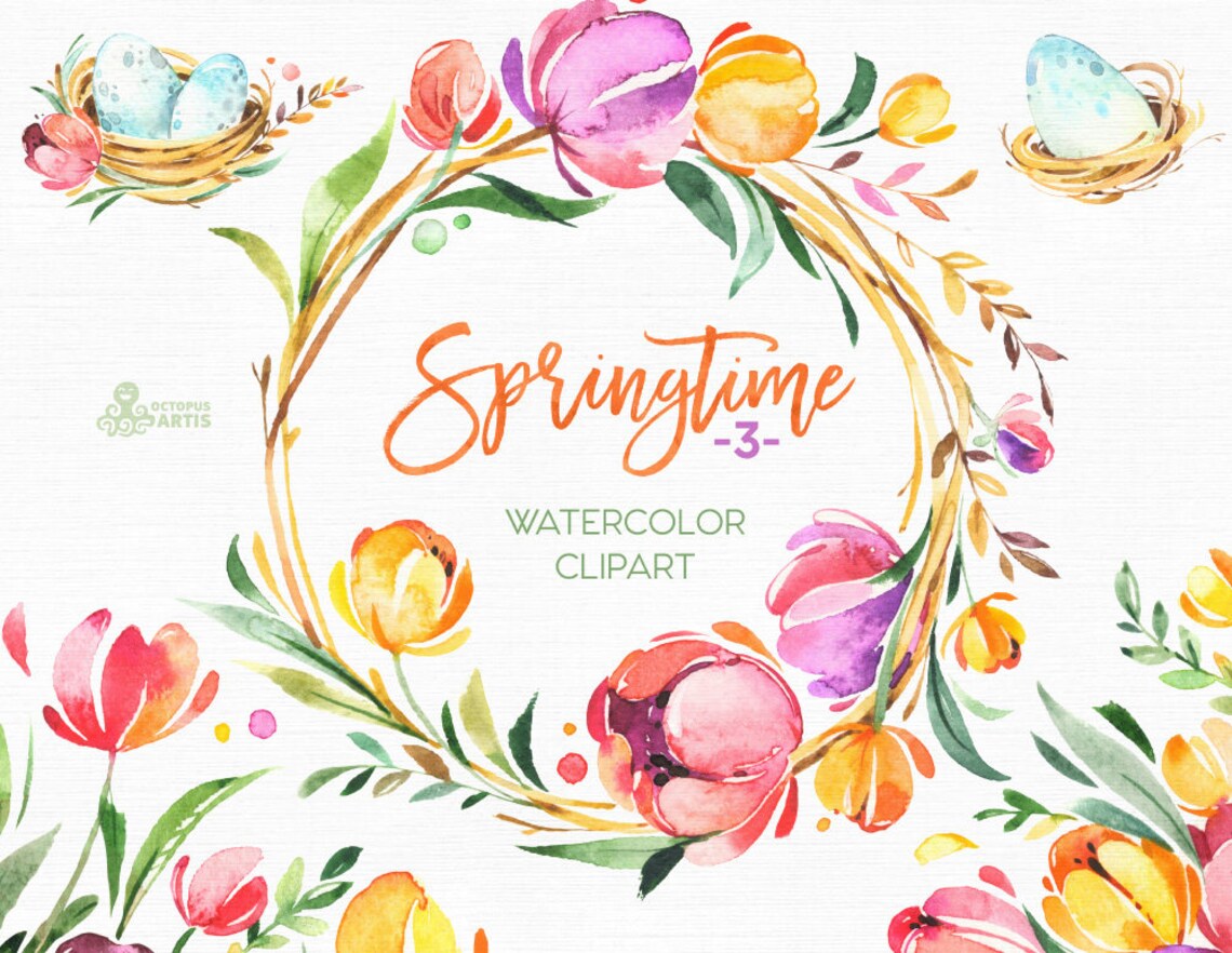 Springtime 3. Watercolor floral clipart wreaths branches | Etsy