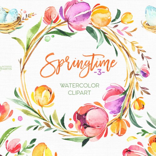 Springtime 3. Watercolor Floral Clipart Wreaths Branches - Etsy