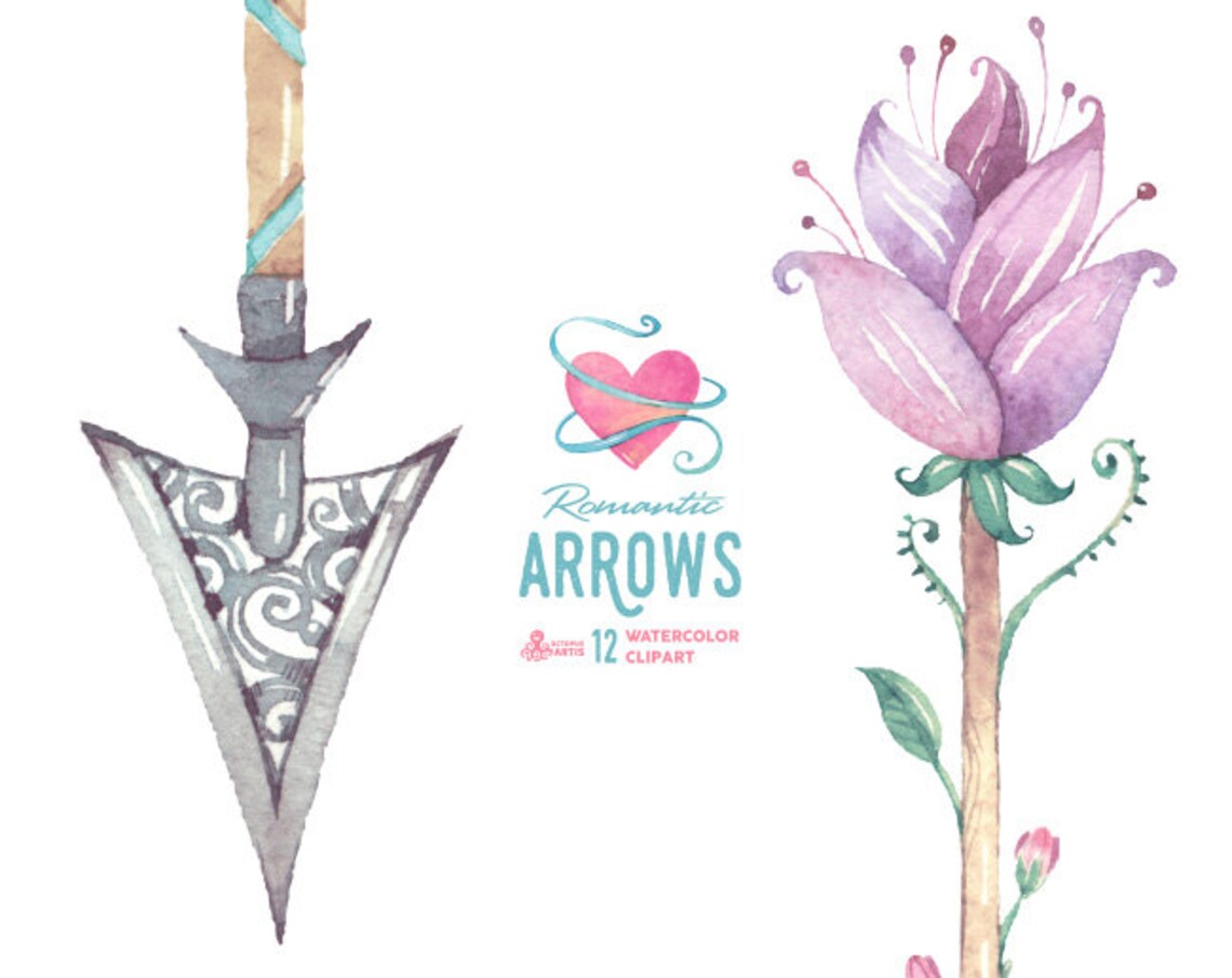Romantic Arrows Watercolor Clipart. 12 Hand Painted Elements - Etsy