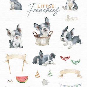 Little Frenchies. Watercolor Little Animal Clipart, French Bulldog ...