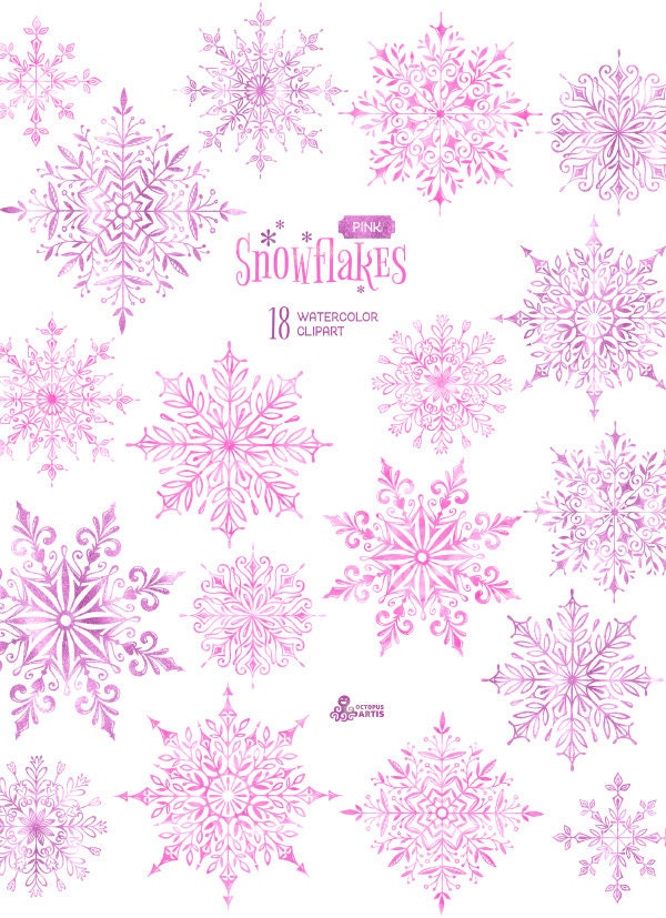 Snowflakes Pink. 18 Watercolor Separate Elements Clipart - Etsy