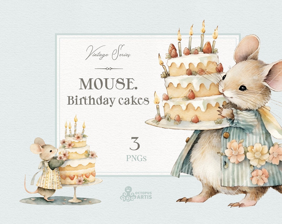 Mouse. Birthday Cakes - Vintage. Animal Clipart, Cooking, Birthday ...