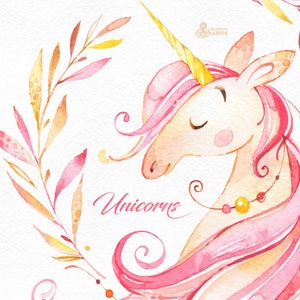 Unicorns. Magical Watercolor Clipart. Fairytale, Fantasy, Gold, Horse ...