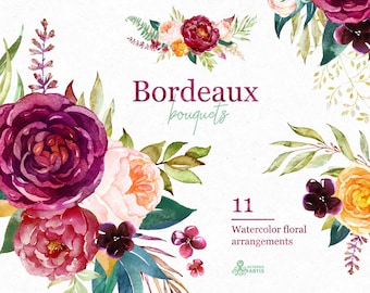 Bordeaux. Frames Watercolor Floral Clipart Burgundy Maroon | Etsy
