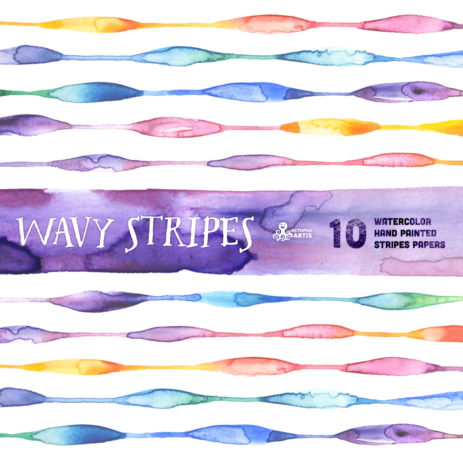 Watercolor Wavy Strips Papers: 10 Digital Files. Hand Painted - Etsy