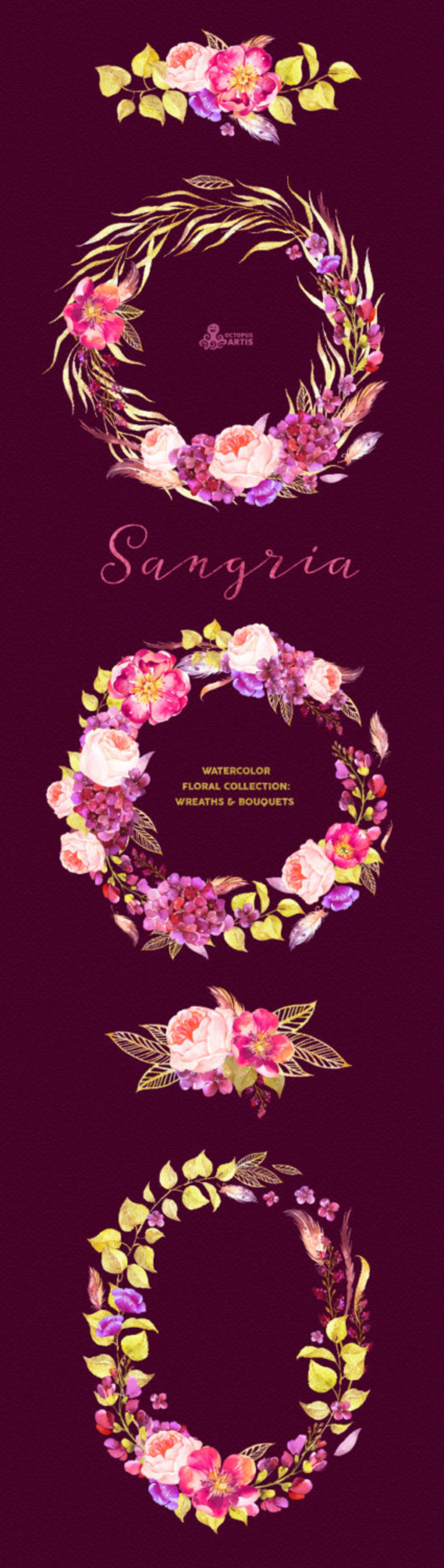 Sangria. Burgundy and Gold Floral Wreaths and Bouquets - Etsy