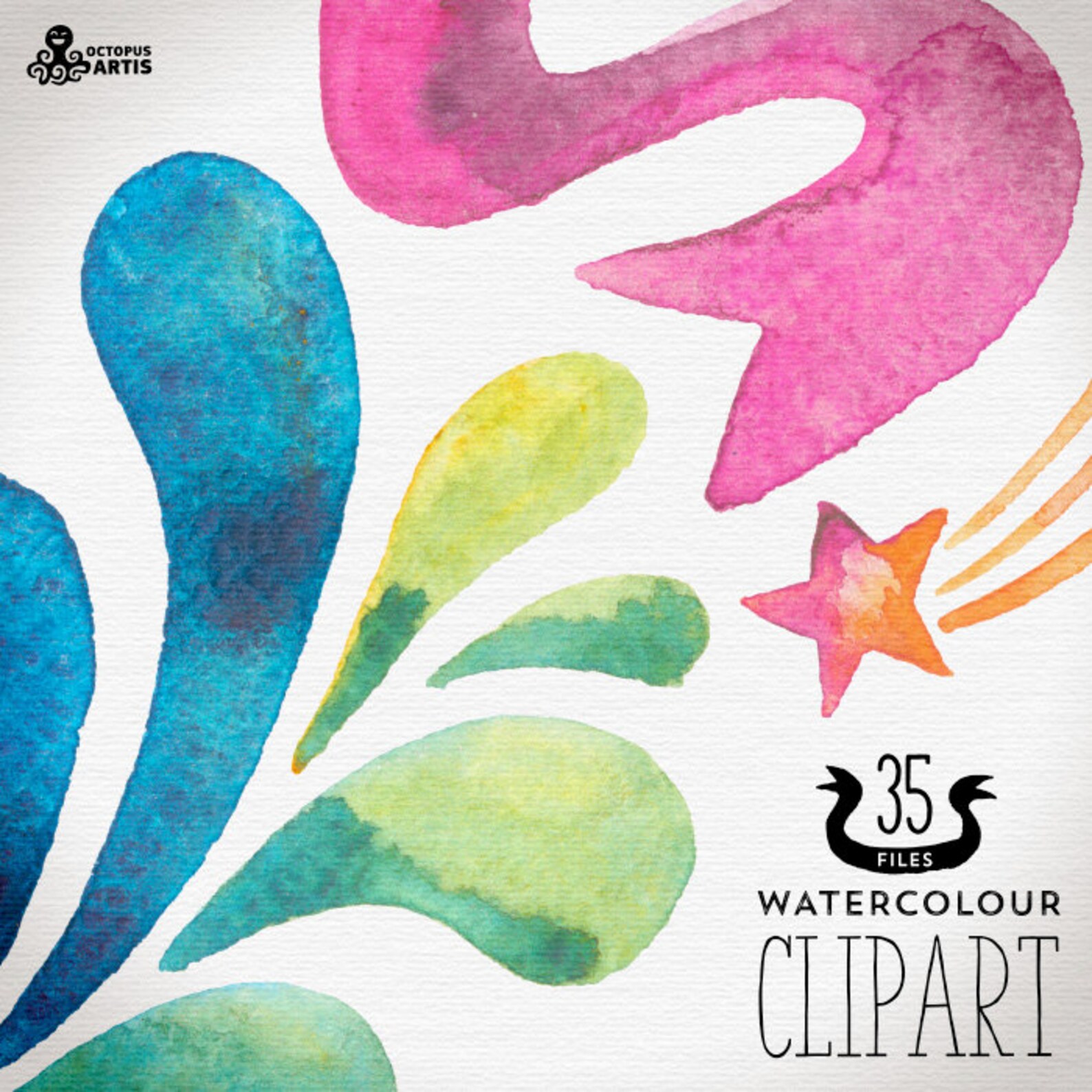 Watercolour Clipart: 35 Digital Files. Hand Painted, Watercolour Signs ...