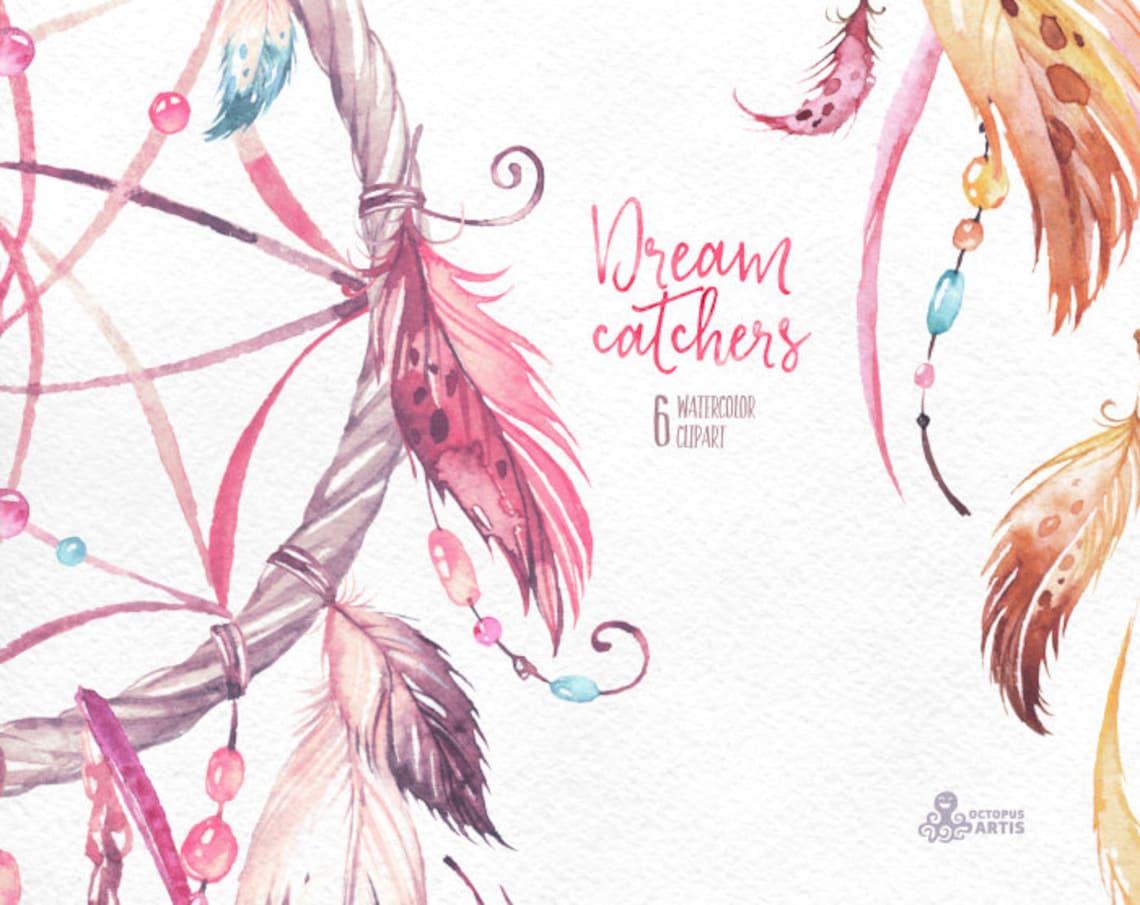 Dreamcatchers. Watercolor Clipart. Tribal Feathers Diy - Etsy