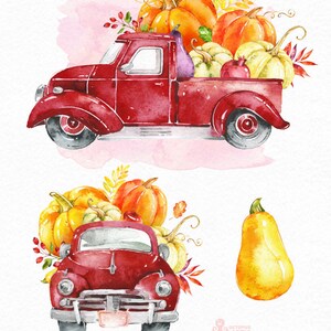 Harvest Truck 3. Watercolor Fall Clipart, Pumpkins, Car, Vintage, Farm ...