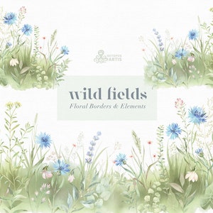 Wild Fields. Floral Borders & Elements. Watercolor Flowers Clipart ...