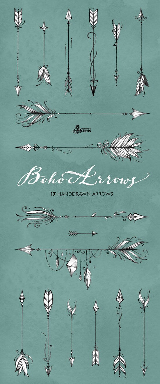 Boho Arrows. 17 hand drawn Clipart. Tribal native diy | Etsy