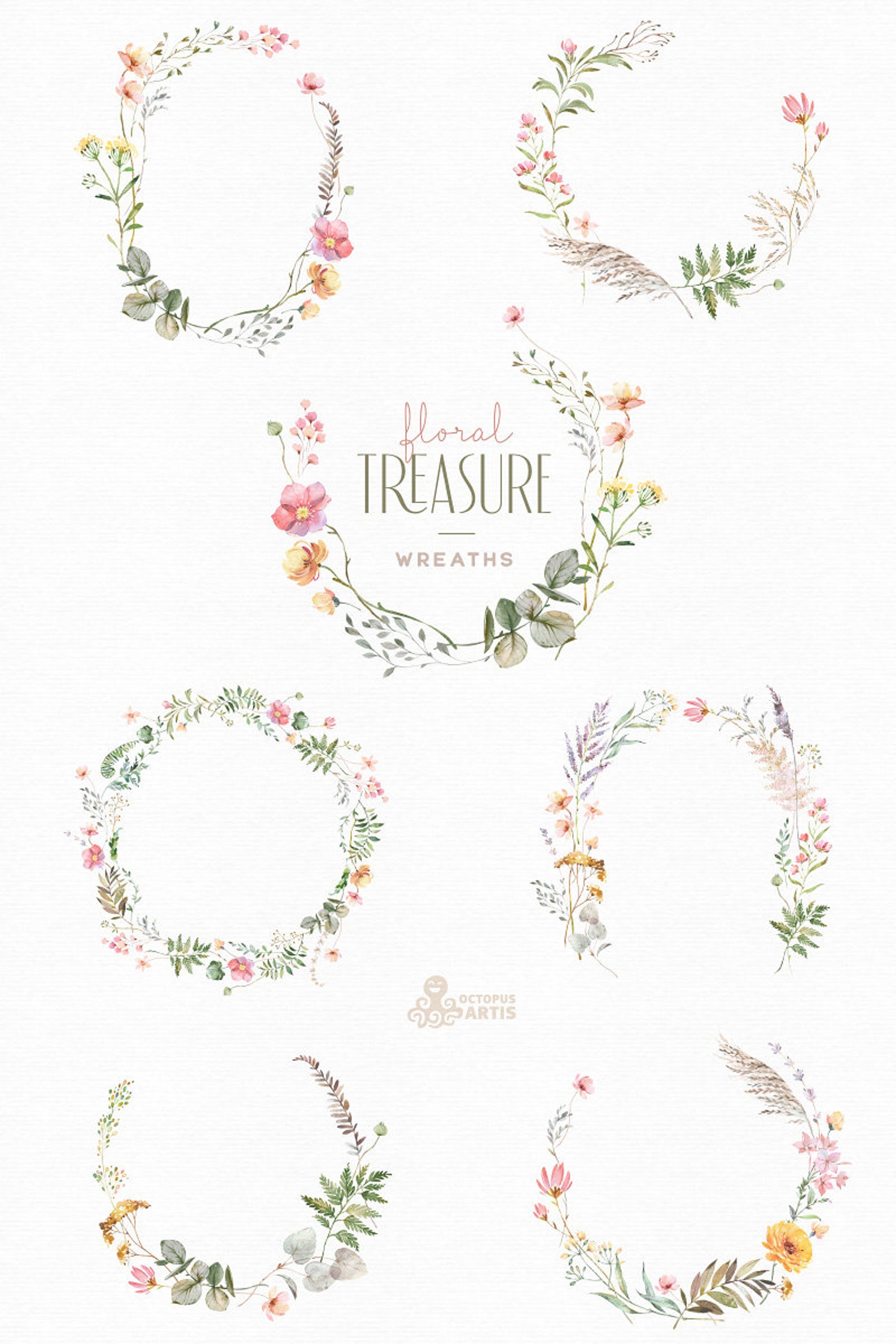 Floral Treasure. Watercolor Flowers Wreaths Wildflowers - Etsy