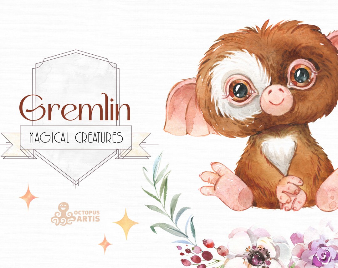 Little Gremlin. Watercolor Magical Creatures Clipart, Fantasy, Flowers ...