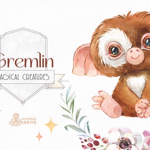 Little Gremlin. Watercolor Magical Creatures Clipart, Fantasy, Flowers ...