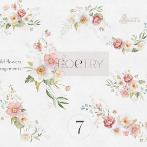 Poetry. Watercolor Wildflowers Pre-made Arrangements, Floral Clipart ...