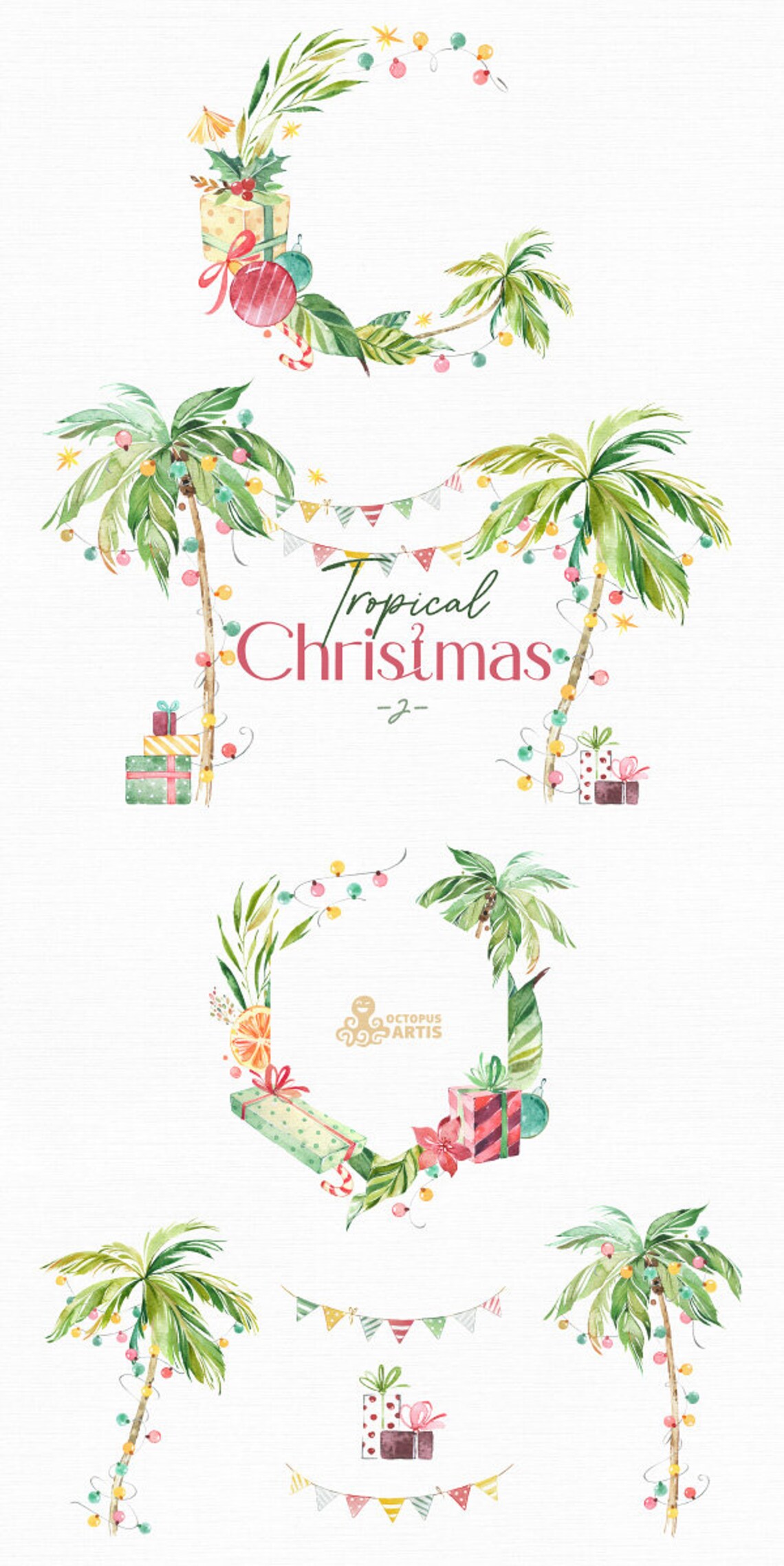 Tropical Christmas 2. Watercolor Holiday Clipart Palm Tree - Etsy
