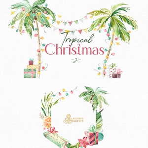 Tropical Christmas 2. Watercolor Holiday Clipart, Palm Tree, Decor ...