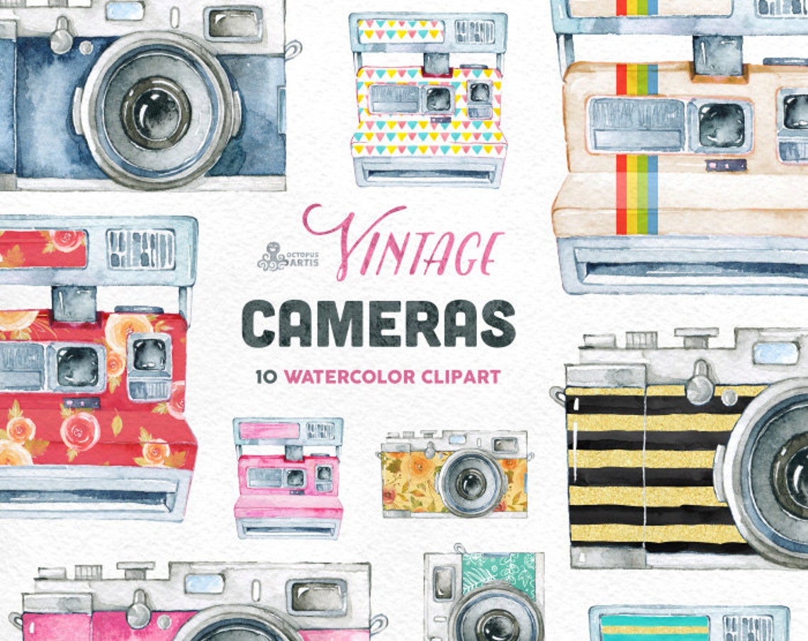 Vintage Cameras. 10 Handpainted Clipart Wedding Elements - Etsy