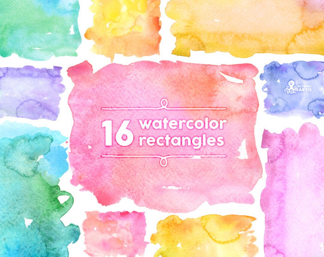 Watercolor Rectangles Clipart: 16 Digital Files. Hand Painted, Brush ...