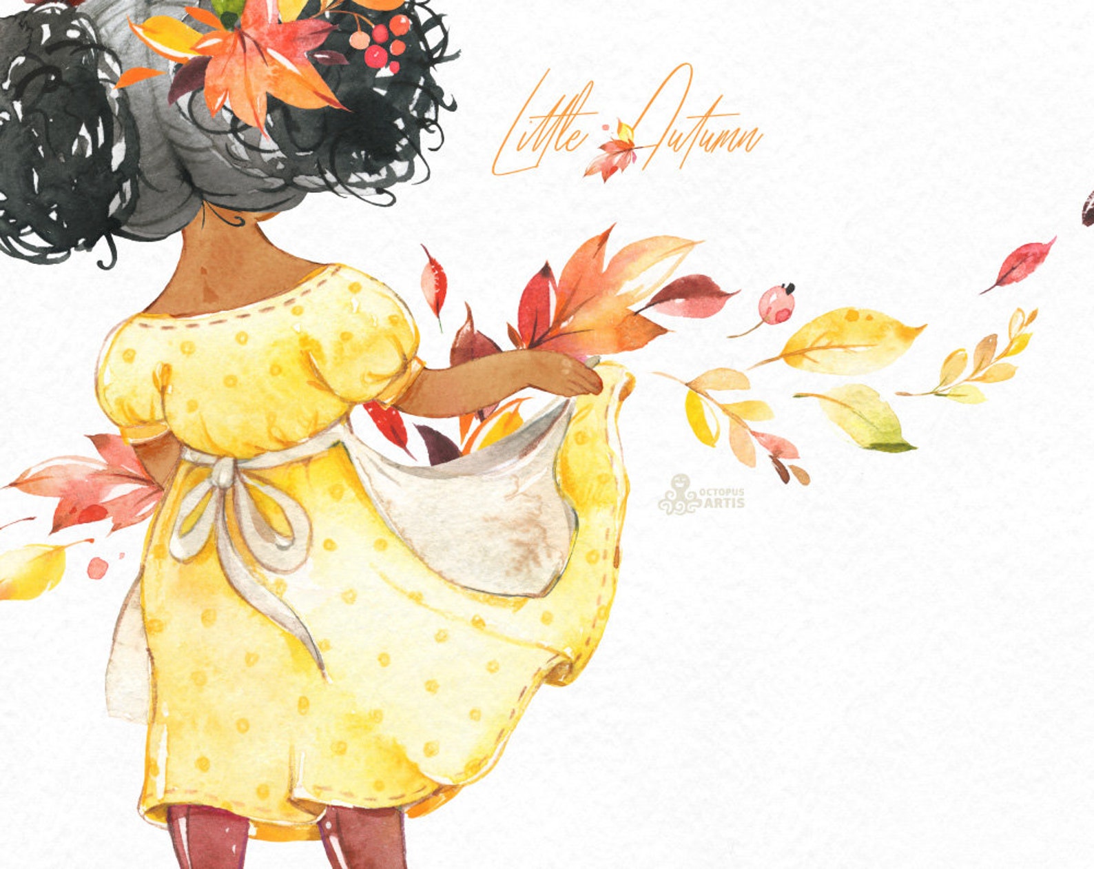 Little Autumn 2. Watercolor Clipart Cute Girl Fall Flowers | Etsy