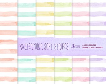 Watercolor Digital Paper Hand Painted Background Stripes - Etsy