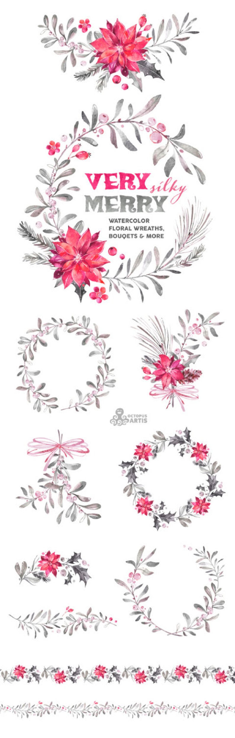 Very Merry Silky. Watercolor Wreaths Bouquets Borders - Etsy