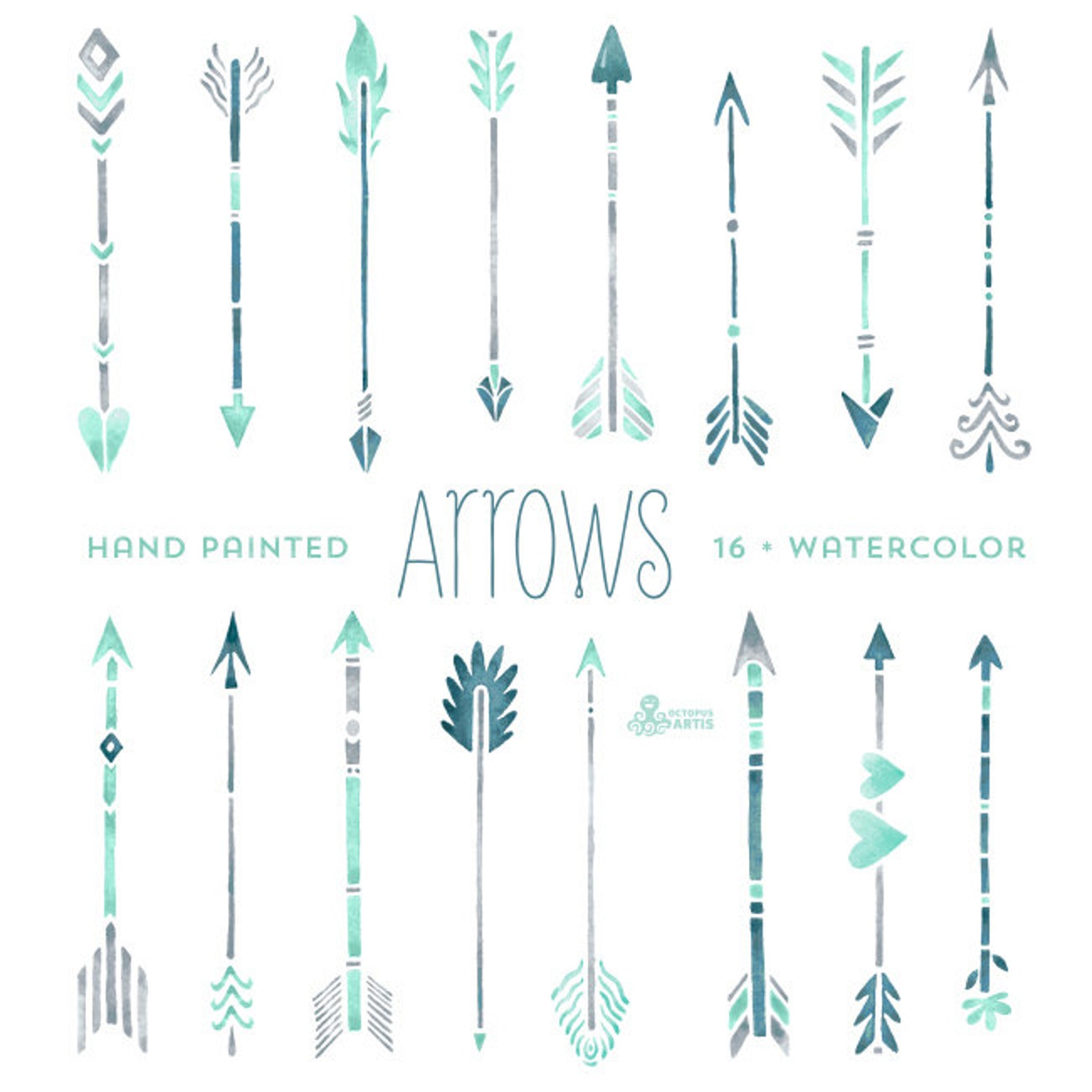 Mint Hand Painted Arrows Watercolour 16 Clipart. Tribal - Etsy