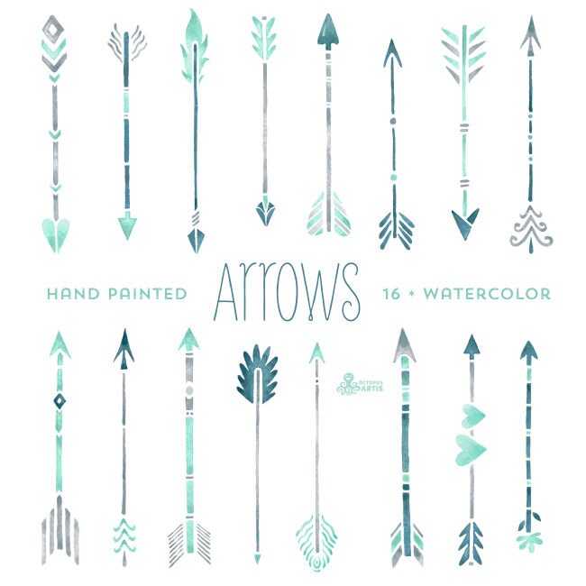Mint Hand Painted Arrows Watercolour 16 Clipart. Tribal - Etsy