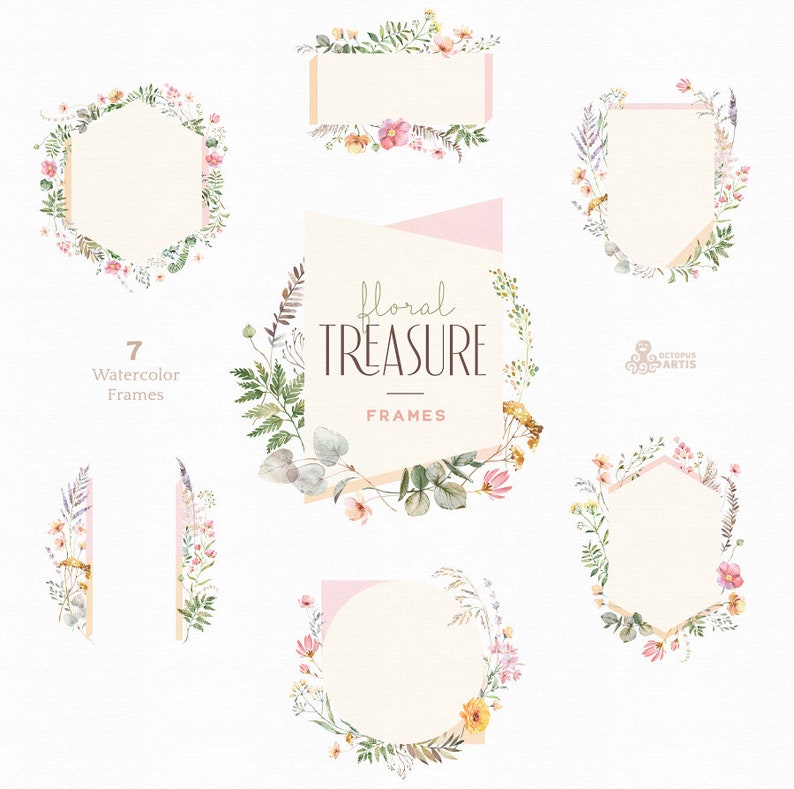 Floral Treasure. Watercolor Flowers Frames Wildflowers - Etsy