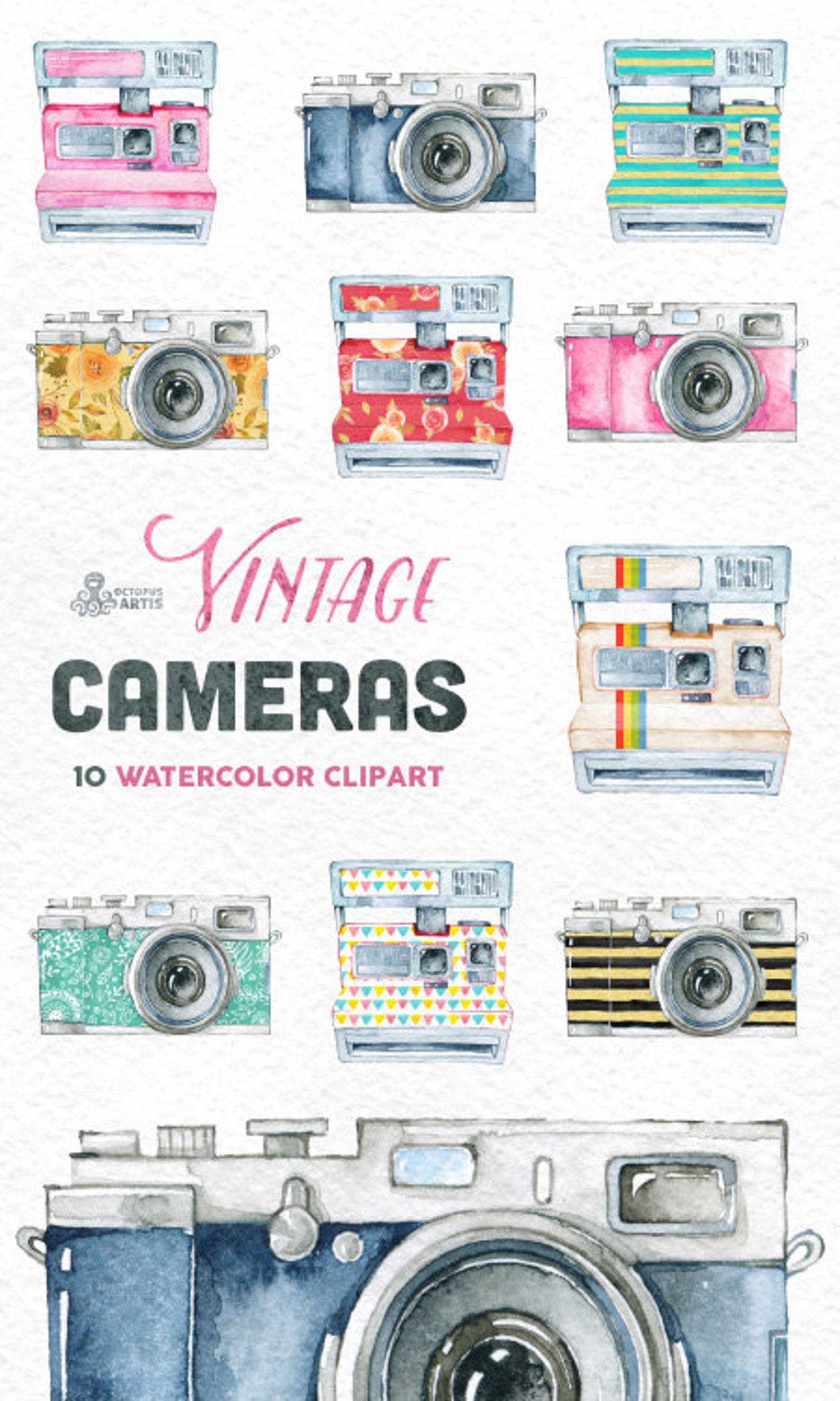 Vintage Cameras. 10 Handpainted Clipart Wedding Elements - Etsy