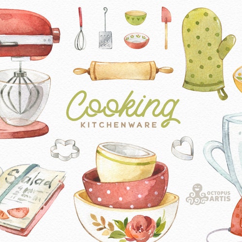 Cooking. Kitchenware. Watercolor Clipart Plates Cookware - Etsy
