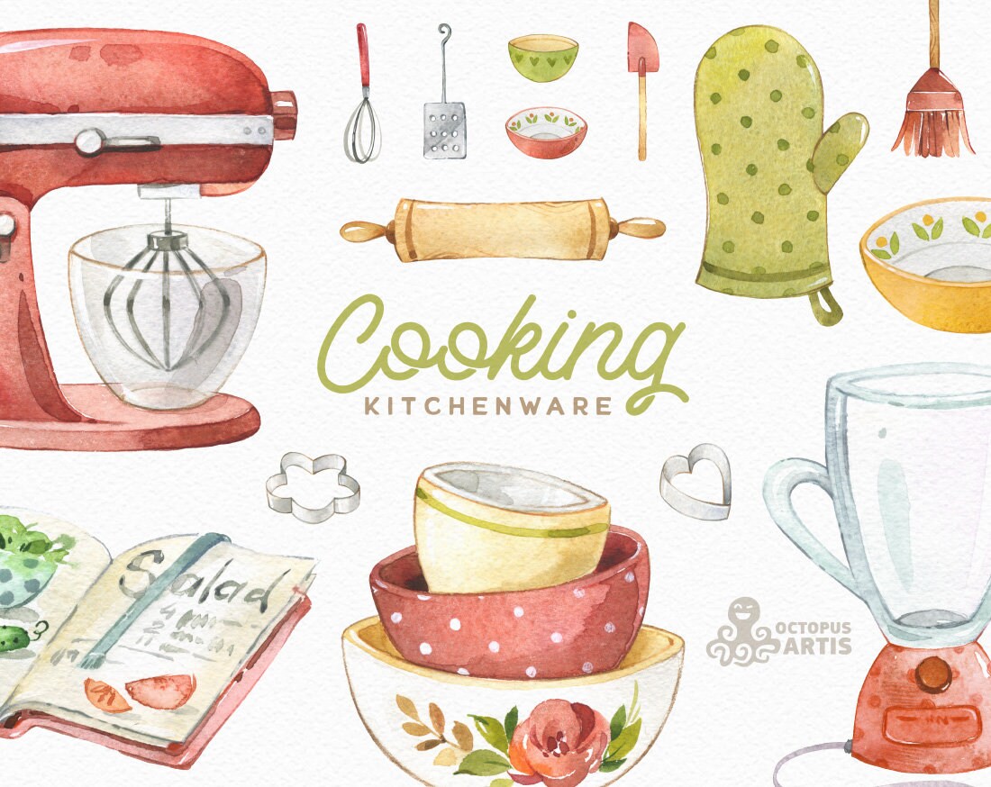 Cooking. Kitchenware. Watercolor Clipart Plates Cookware - Etsy
