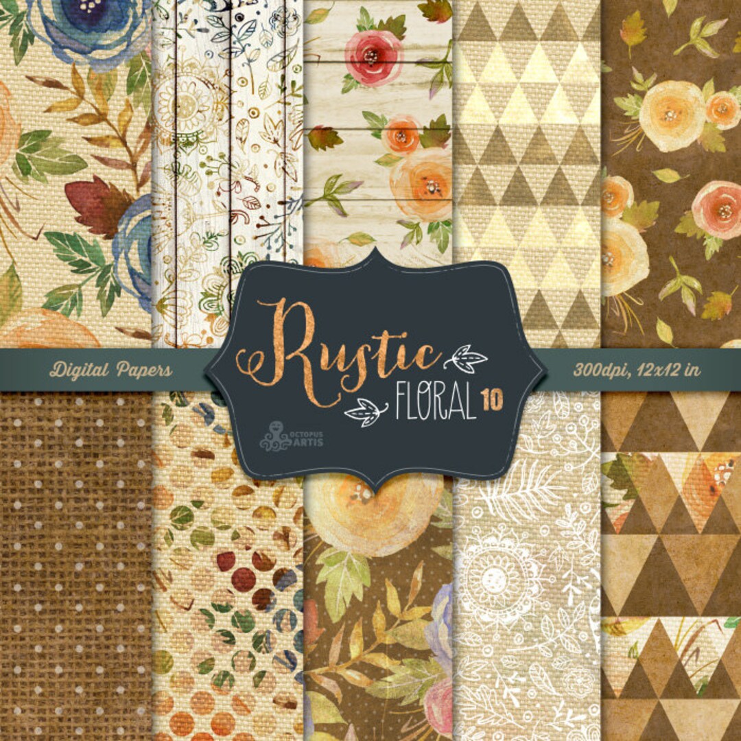 Rustic Floral: 10 Digital Papers. Country, Watercolor Floral, Wedding ...