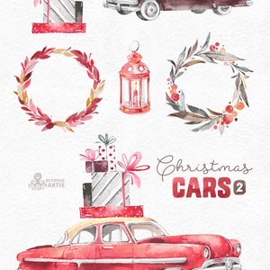 Christmas Cars 2. Watercolor Holiday Clipart, Vintage, Scooter, Gifts ...