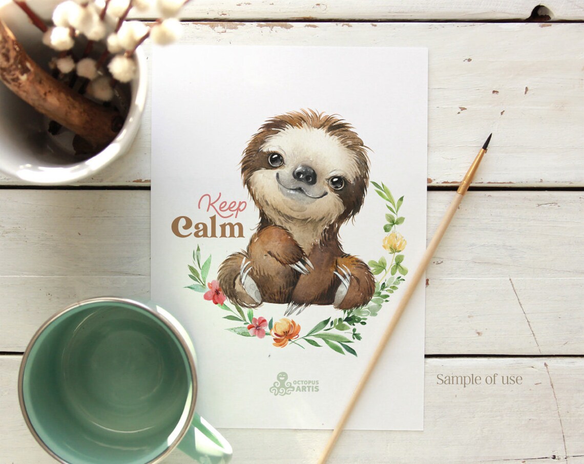 Baby Sloth. Watercolor Little Animals Clipart Portrait - Etsy