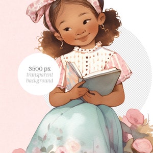 Girls and Books - Vintage. Clipart, Flowers, Back to School, Black Girl ...