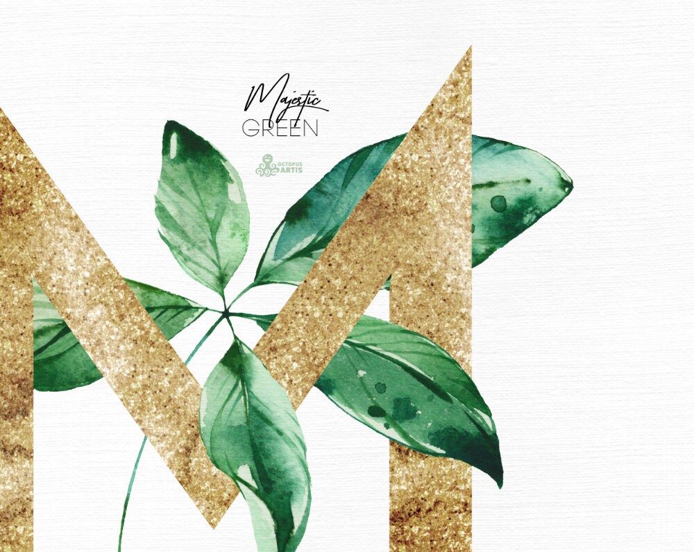 Majestic Green. Golden Alphabet. 33 Uppercase Letters Designs - Etsy