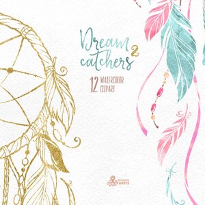 Dreamcatchers 2. Watercolor Clipart. Tribal, Feathers, Diy, Gold ...